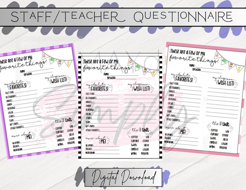 All About Staff/teacher Questionnaire - Back to School - Teacher ...