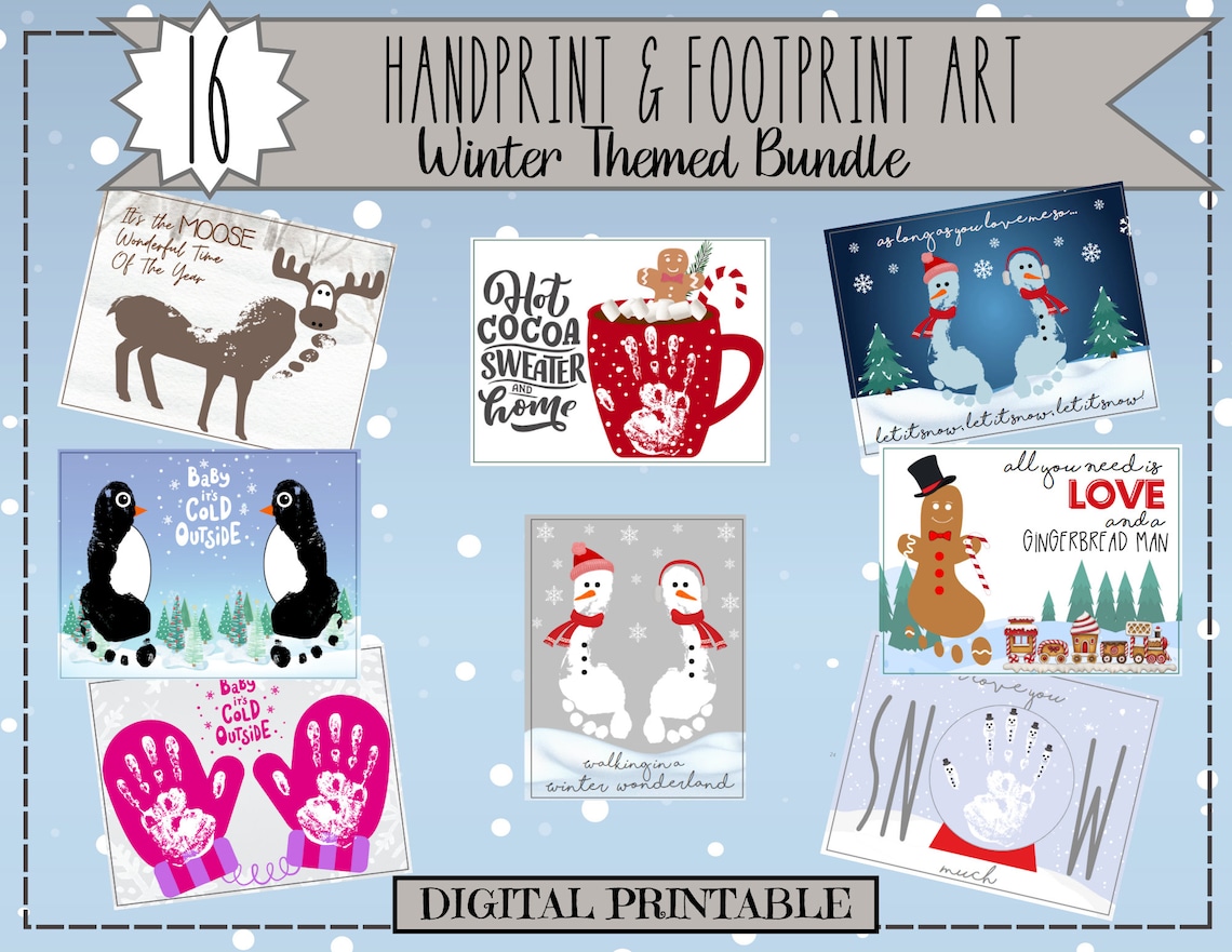 Winter Handprint and Footprint Art Craft BUNDLE - 16 Designs - Keepsake ...