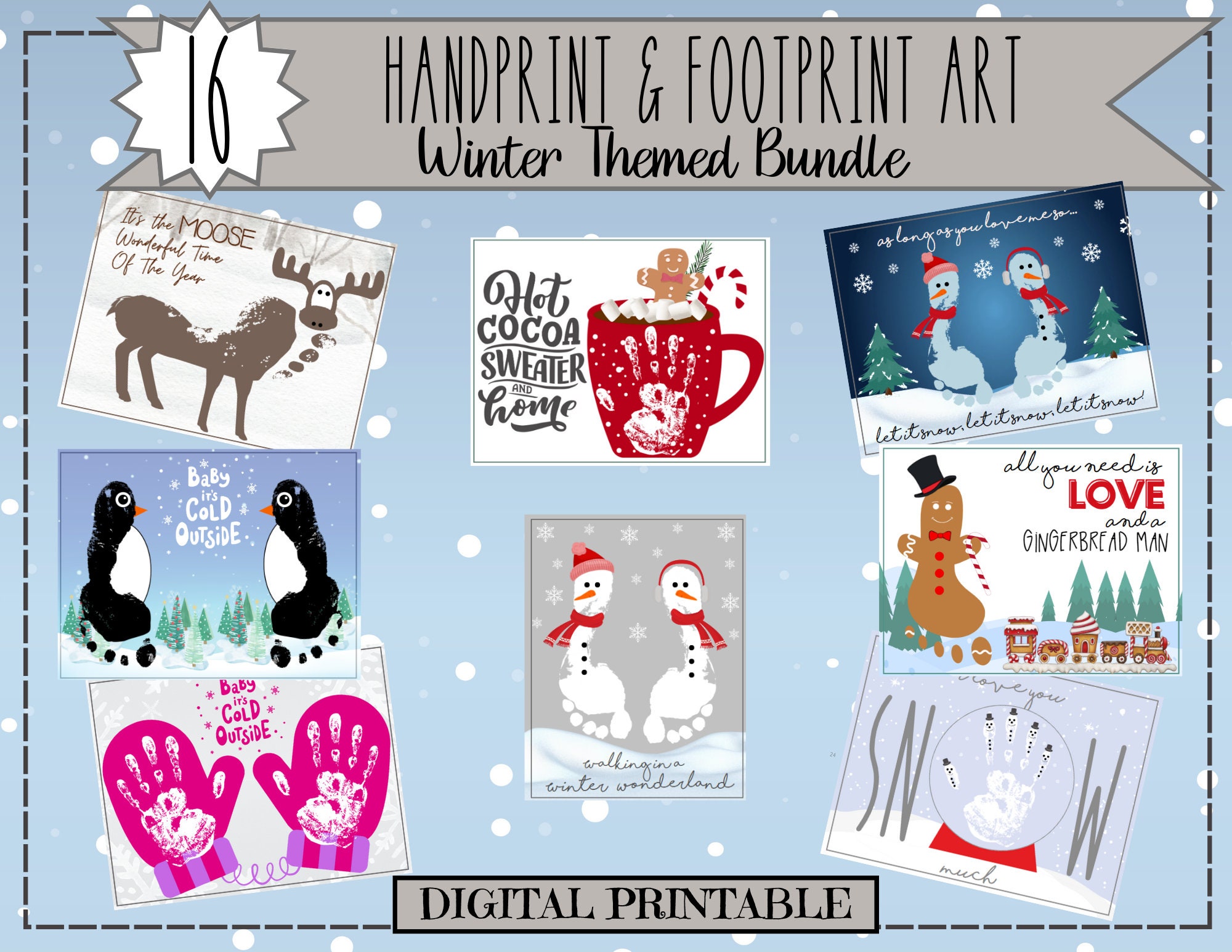 Winter Handprint and Footprint Art Craft BUNDLE - 16 Designs - Keepsake ...