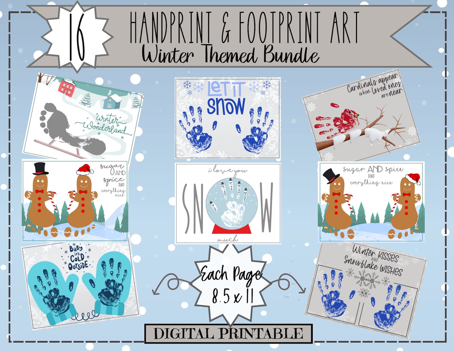 Winter Handprint and Footprint Art Craft BUNDLE - 16 Designs - Keepsake ...