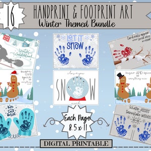 Winter Handprint and Footprint Art Craft BUNDLE - 16 Designs - Keepsake ...