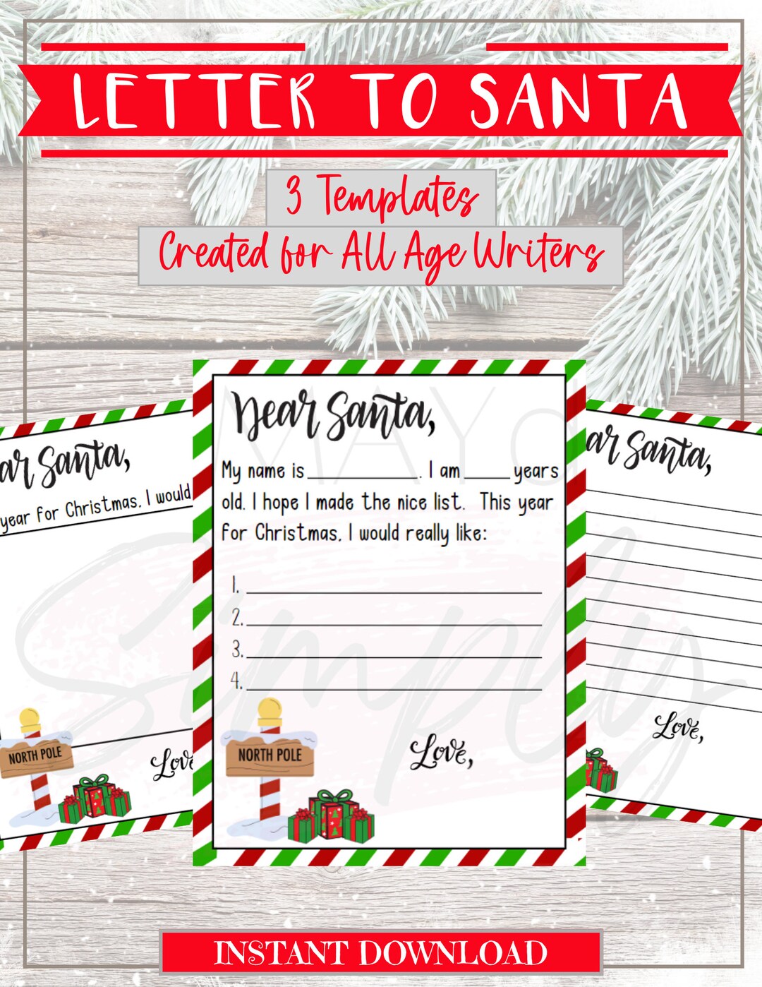 Letter to Santa Template - All Age Writers - Christmas Letter - Etsy