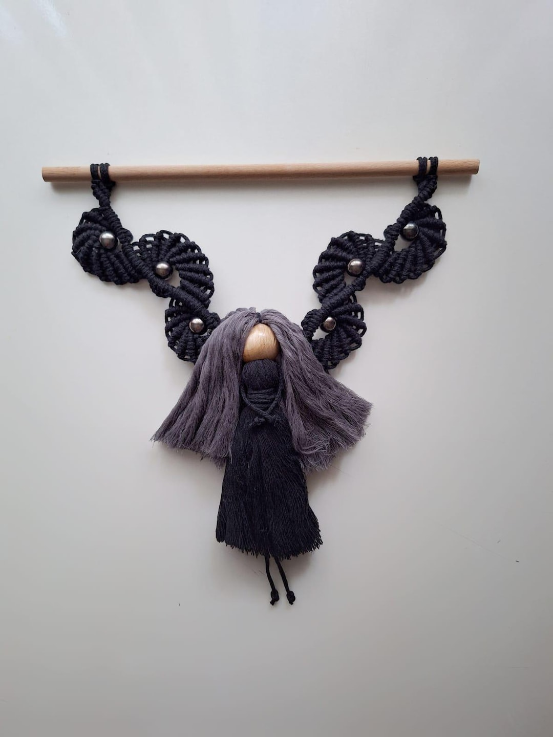 Halloween Witch Doll, Macrame Wings Doll, Halloween Wall Decor, Macrame Black Doll, Halloween ...