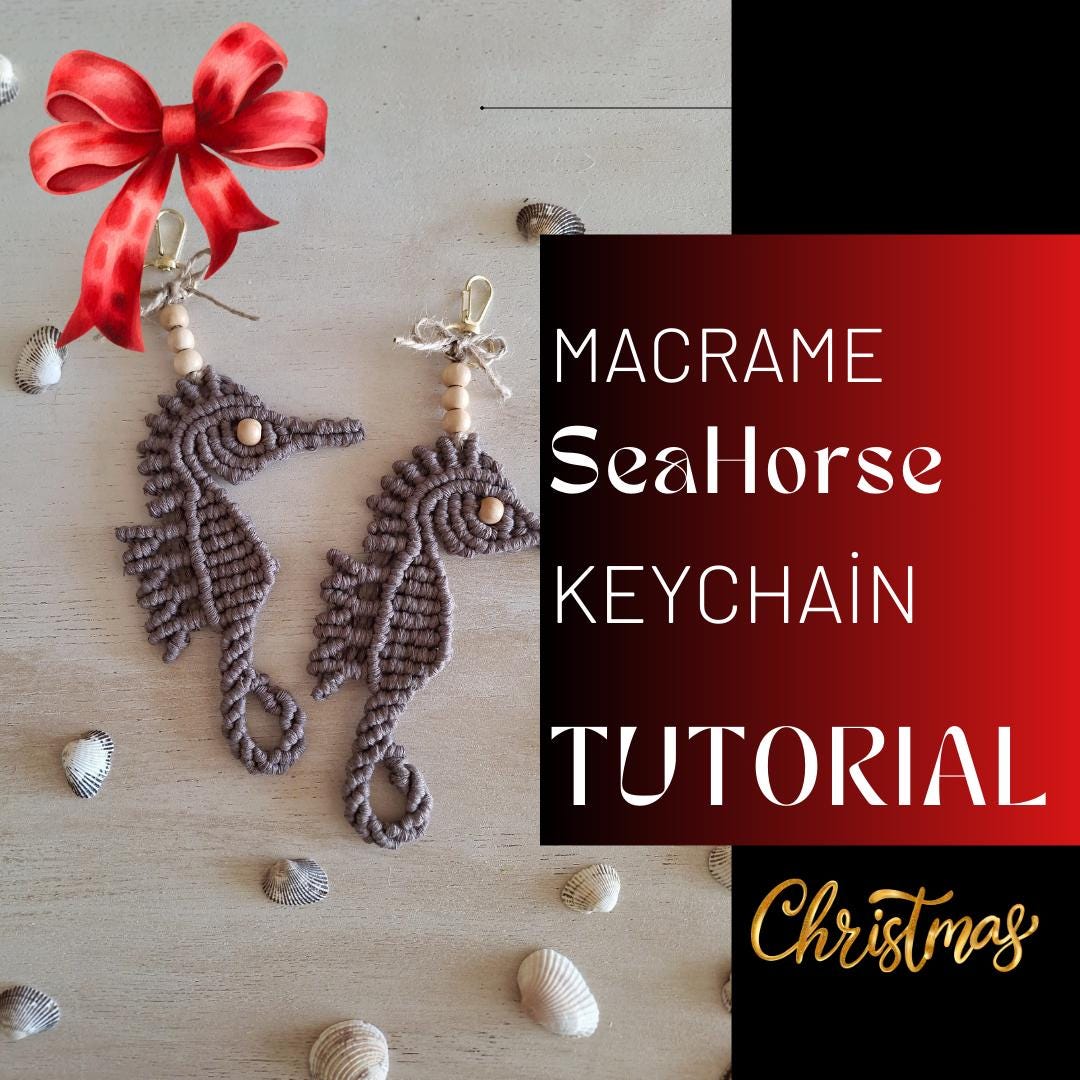 Seahorse Pattern, PDF Tutorial, Photo Writing Tutorial, Macrame Keychain Hippocampus ...