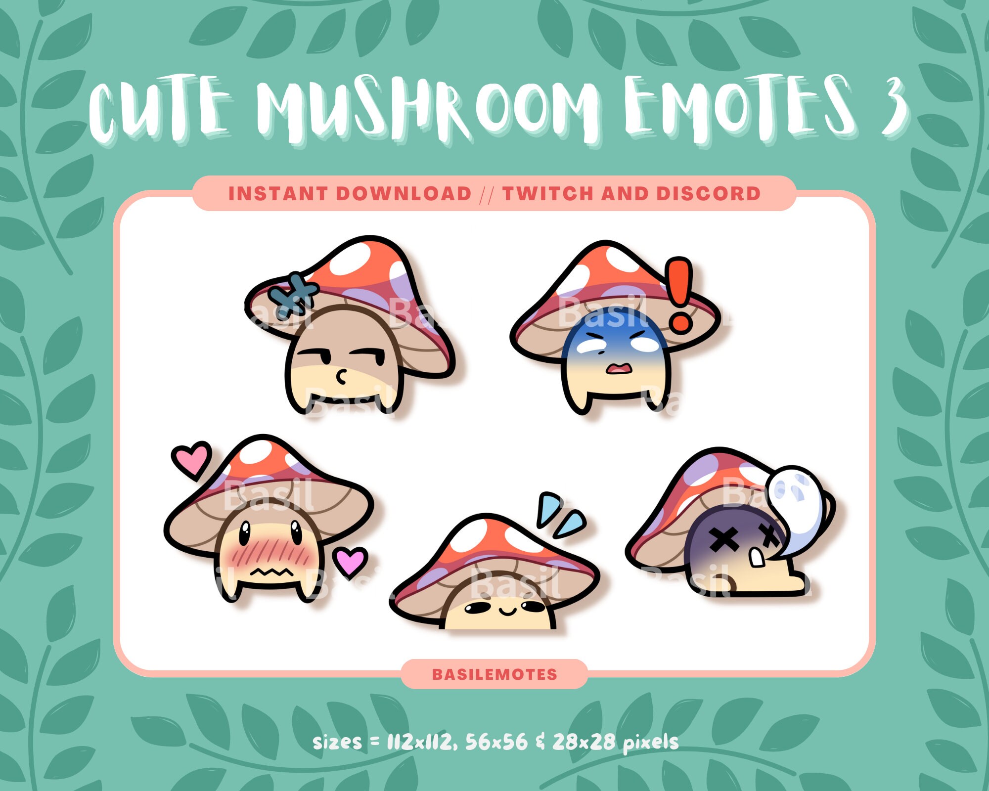 5 Cute Mushroom Emotes 3 // Instant Download // Streaming Twitch ...