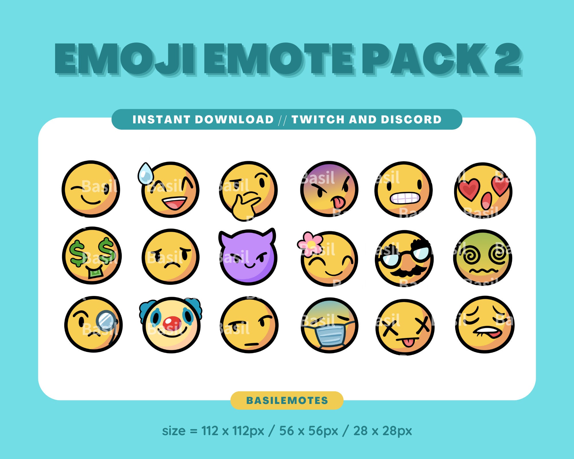 18 Stylised Emote Pack 2 // Instant Download // Cute Emoji Emote Pack ...