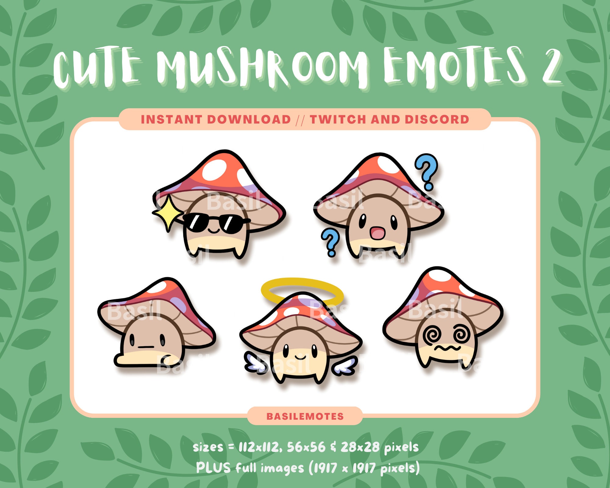 5 Cute Mushroom Emotes 2 // Instant Download // Streaming Twitch ...