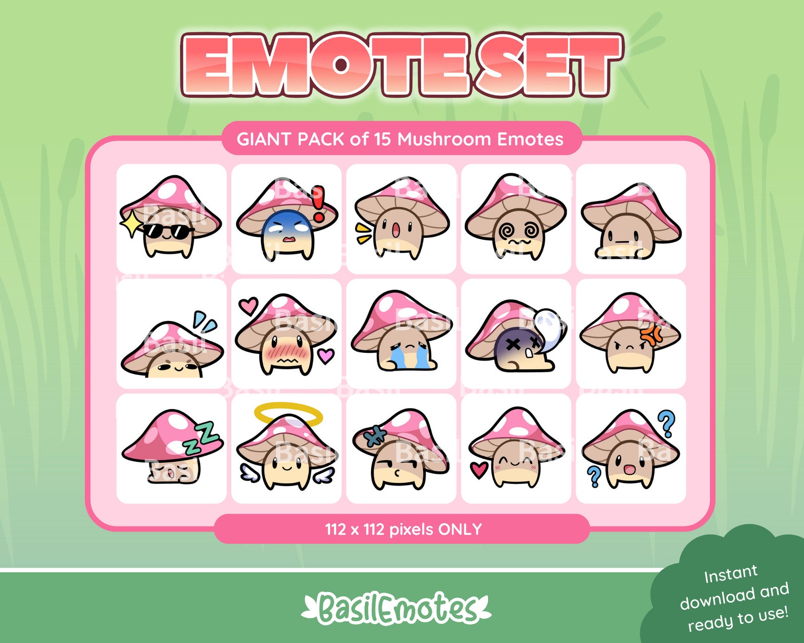 15 Cute Pink Mushroom Emotes // Instant Download // Streaming Twitch ...