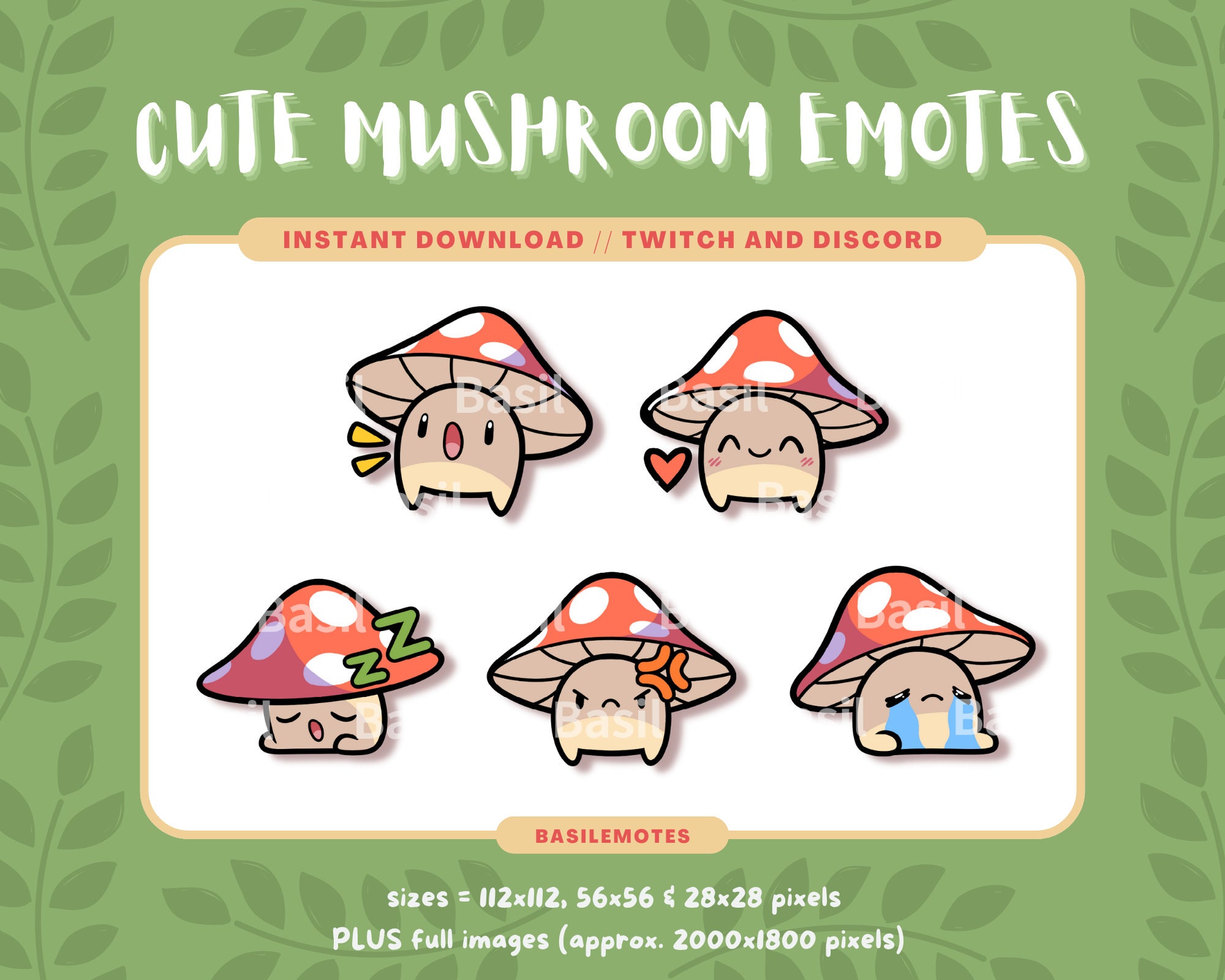 5 Cute Mushroom Emotes // Instant Download // Streaming Twitch, Discord ...