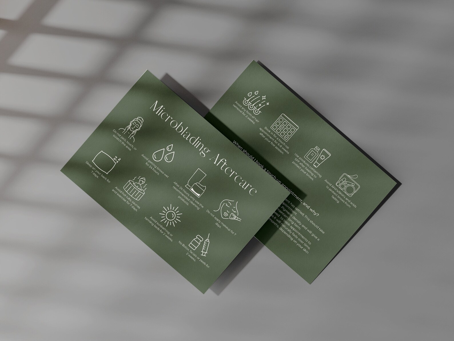 Green Double-sided Microblading PMU Aftercare Cards, Eyebrow Services ...