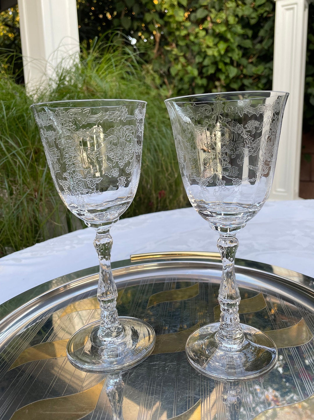 Lenox Crystal "navarre" Pattern Clear Etched Water Goblets. Set of 2, 7 ...