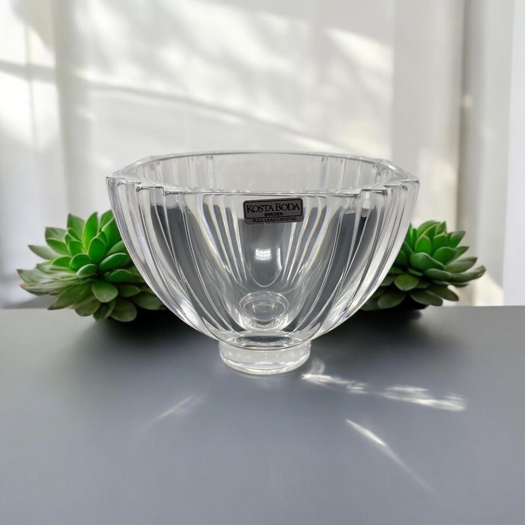 Kosta Boda, Roman Cut, Art Glass Round Footed Bowl - Etsy