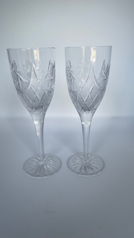 Vintage Lead Crystal Czech Wine Glasses Set of 2 | Etsy