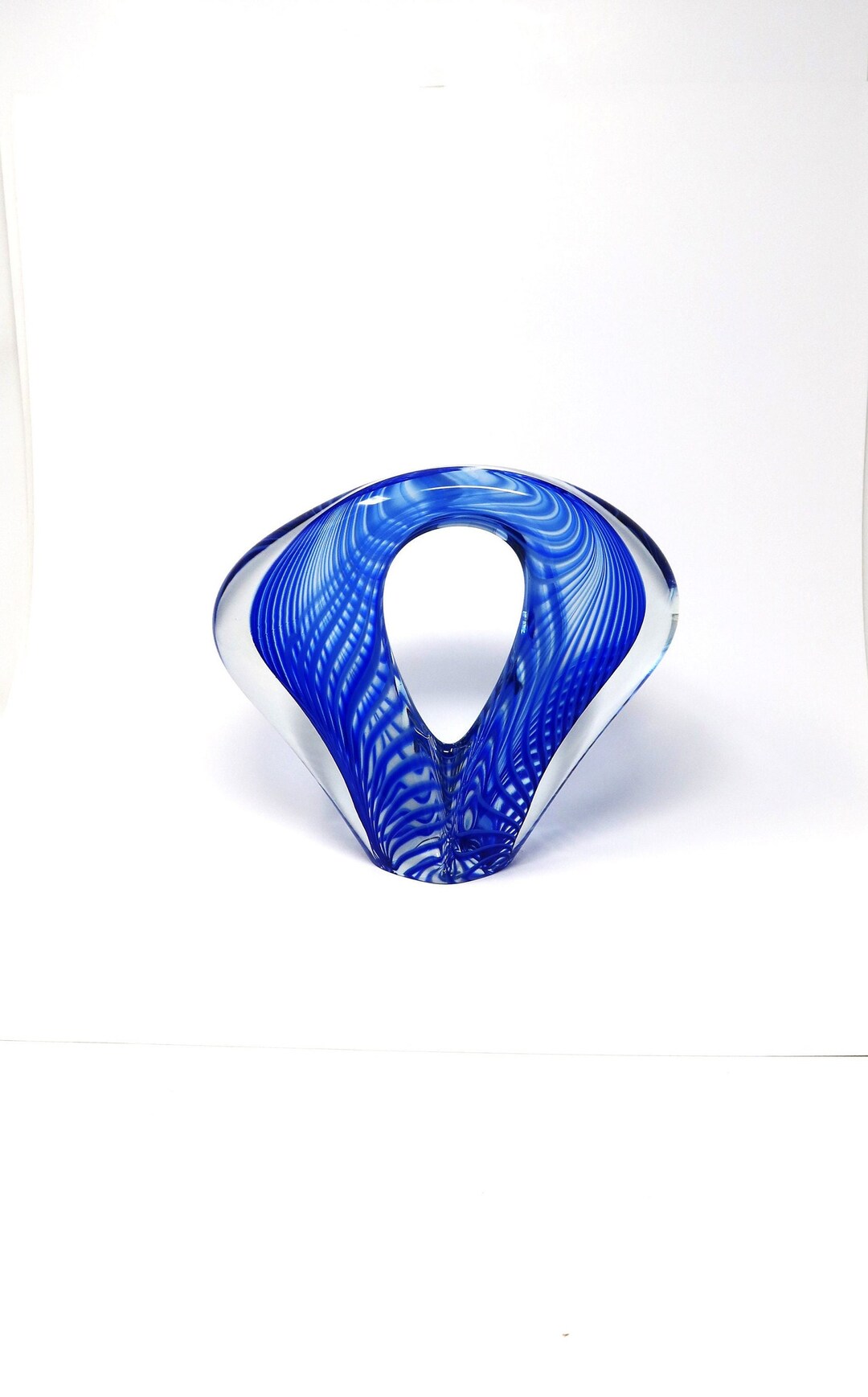 Neil Duman Single Pierce Sculpture, Cobalt Blue & Clear Glass 9" - Etsy