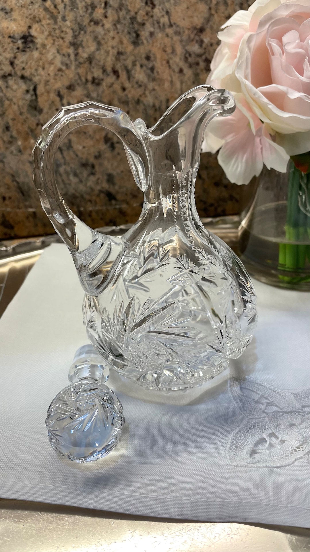 Vtg Crystal Cut Glass Cruet With Stopper Etsy