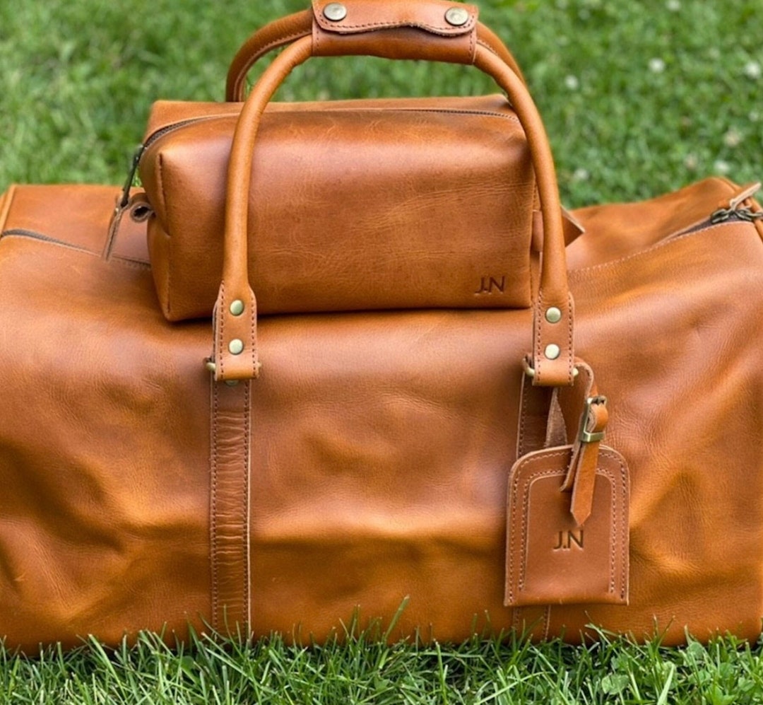 Personalized Leather Duffle Bag Set, Toiletry Bag, Luggage Tag ...