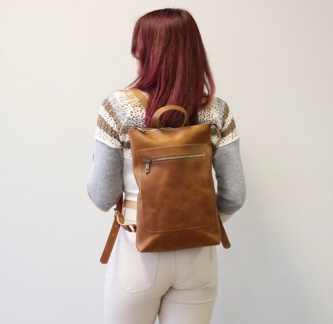 Personalized Leather Backpack, Engraved Custom Laptop Backpack, Woman ...