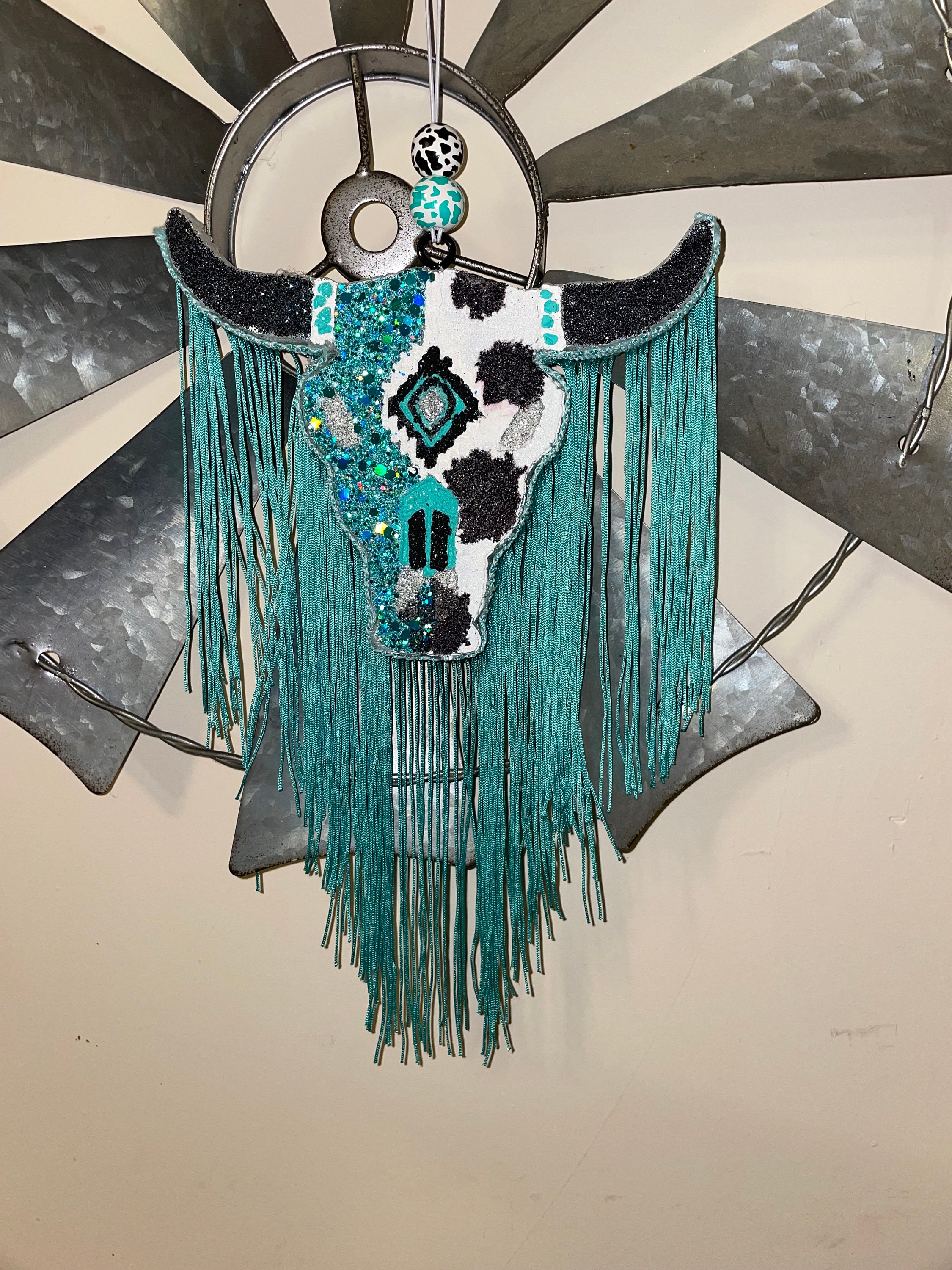 Turquoise & Cow Print Bull Skull / Car Freshie - Etsy