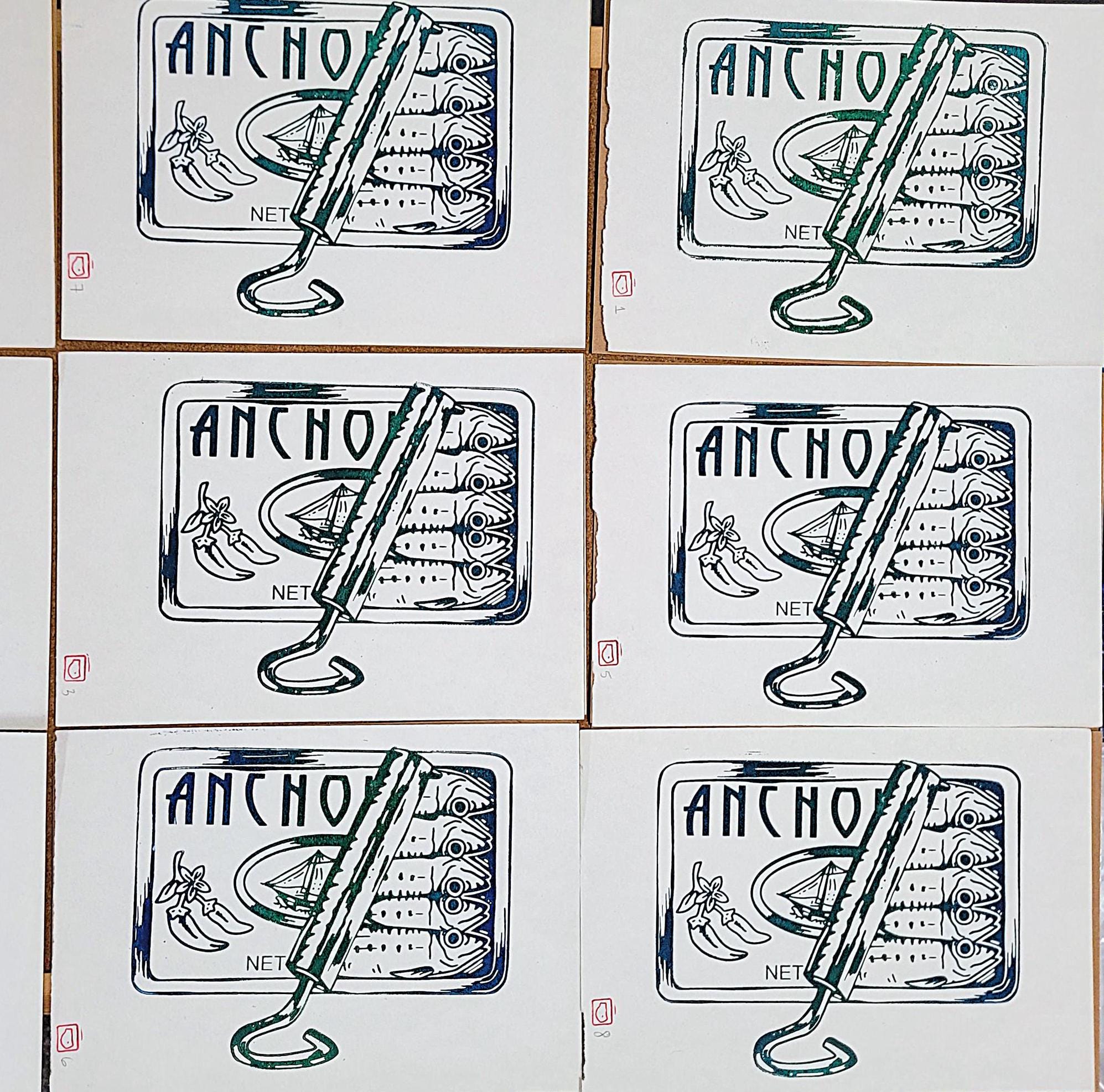 Anchovy Tin Block Print A5 | Fish Print - Etsy