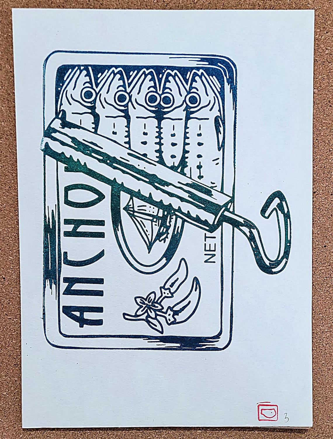 Anchovy Tin Block Print A5 | Fish Print - Etsy