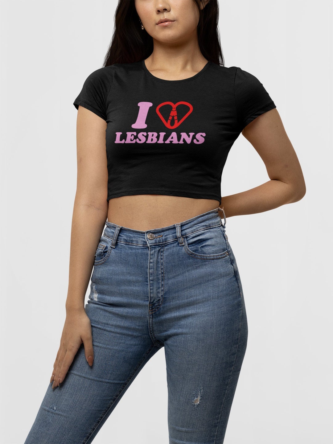 I Love Lesbians Carabiner Heart Thin Baby Tee for Lesbian Pride Crop ...