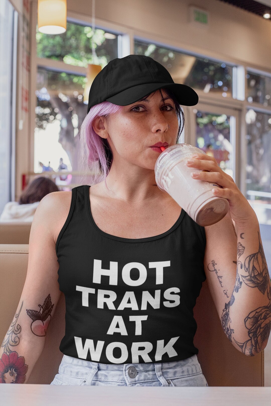 Hot Trans at Work LGBTQIA Shirt for Transgender Pride Slim Fit Tank Top ...