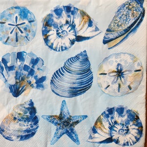4x Blue and White Seashell Paper Napkin for Decoupage Set of 4 - Etsy