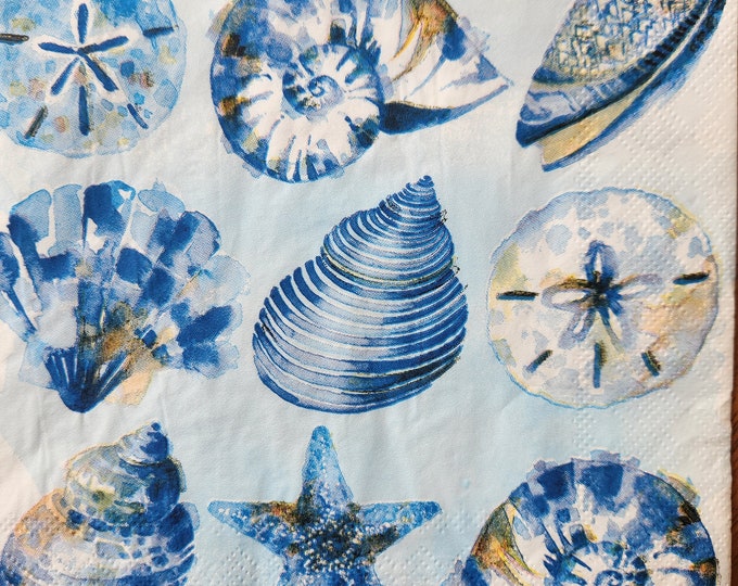 4x Blue and White Seashell Paper Napkin for Decoupage Set of 4 - Etsy