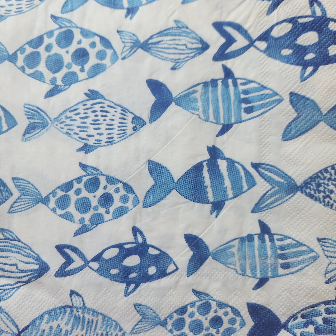 Blue and White Fish Paper Napkin for Decoupage Set of 4 - Etsy
