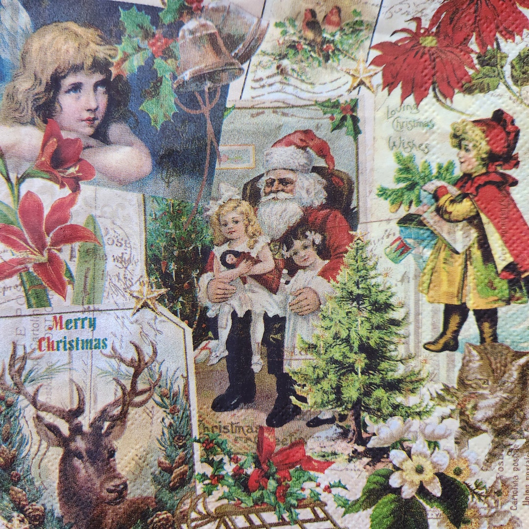 Vintage Christmas Paper Napkin for Decoupage Set of 4 - Etsy