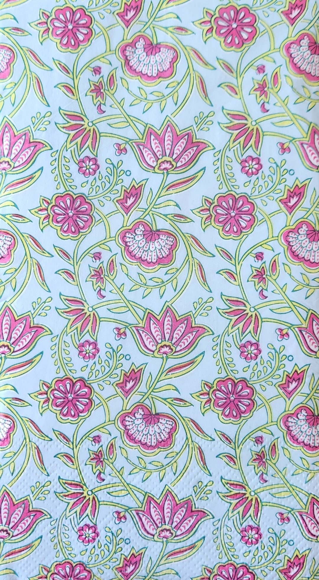 4x Whimsical Pink Green and Blue Floral Paper Napkin for Decoupage Set ...
