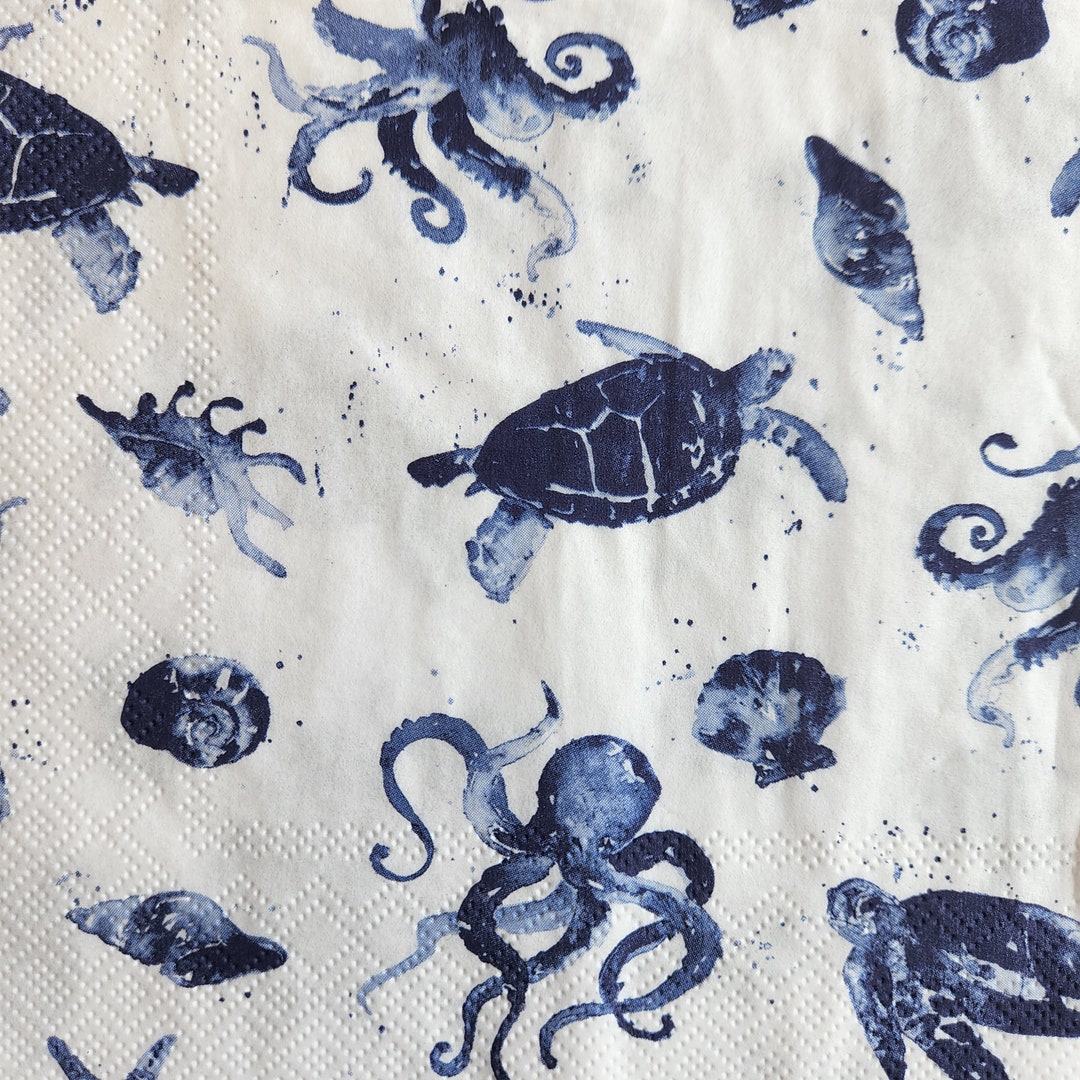 Blue and White Ocean Paper Napkin for Decoupage Sea Turtles - Etsy