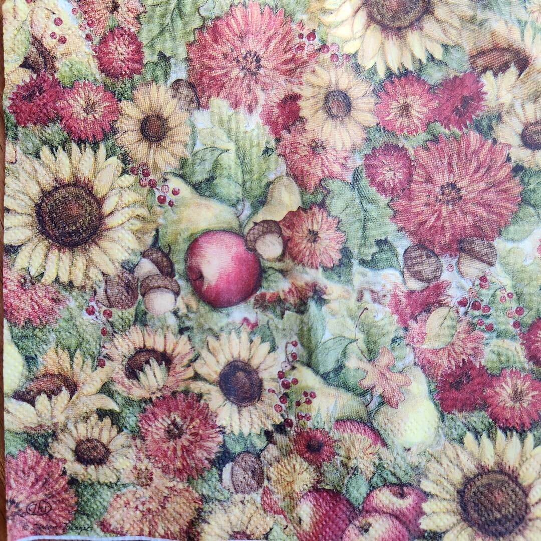 4x Sunflowers Apples and Acorns Fall Paper Luncheon Napkin for ...