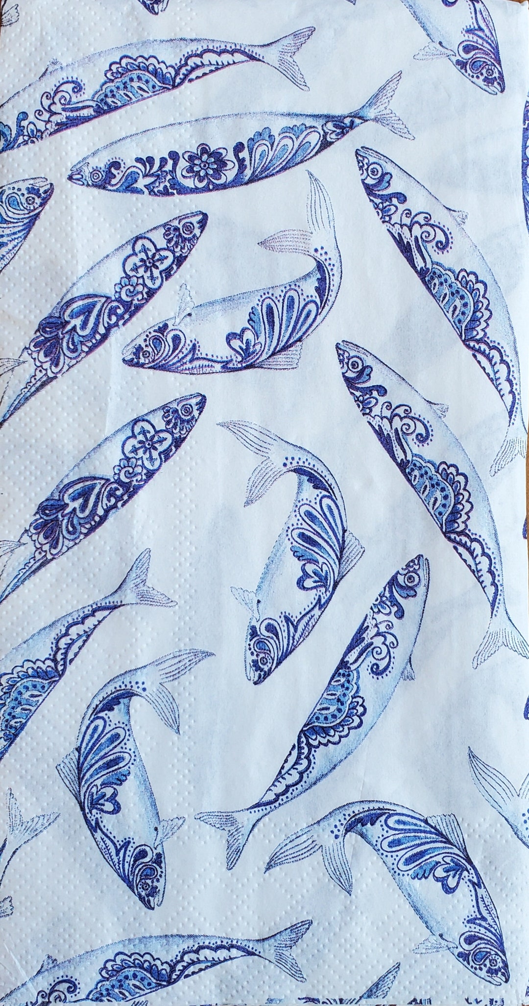 4x Paper Napkin for Decoupage Blue Koi Fish on a White Background Set ...