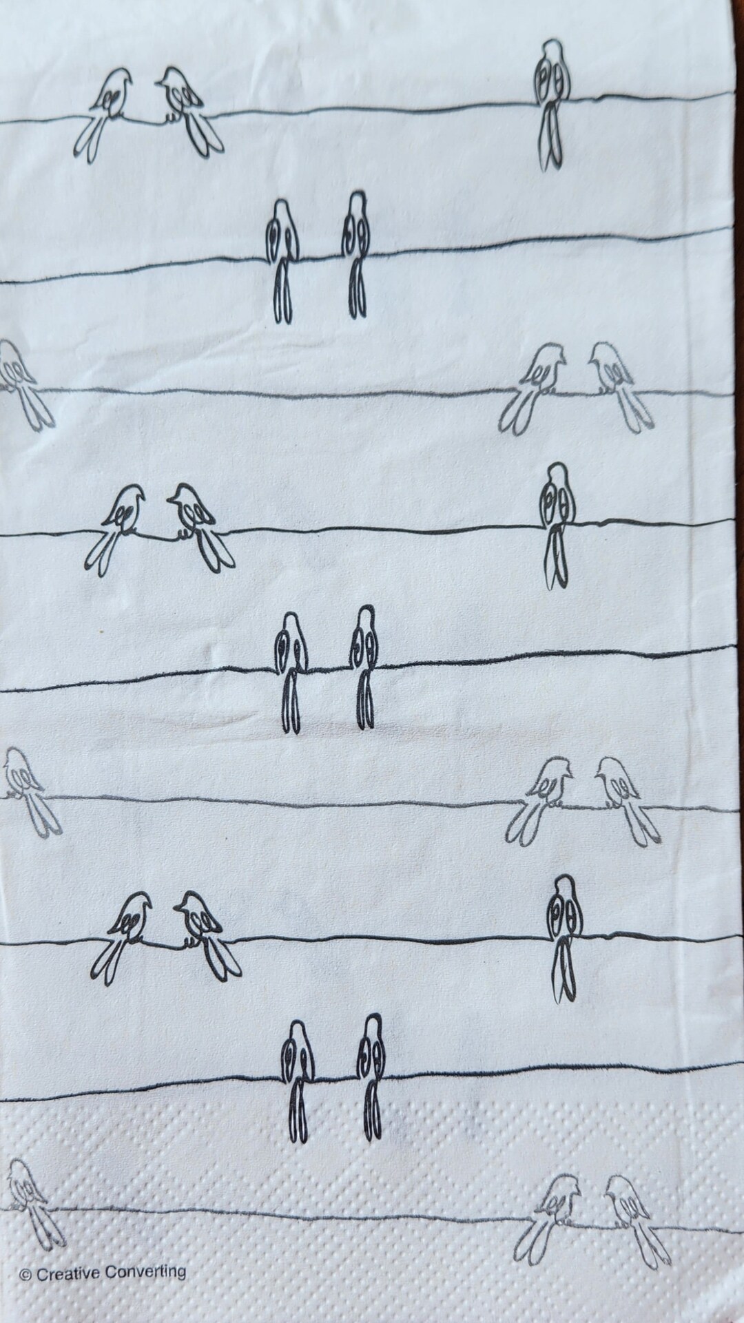 4x Birds on a Wire Line Drawing Black and White Paper Napkin for ...