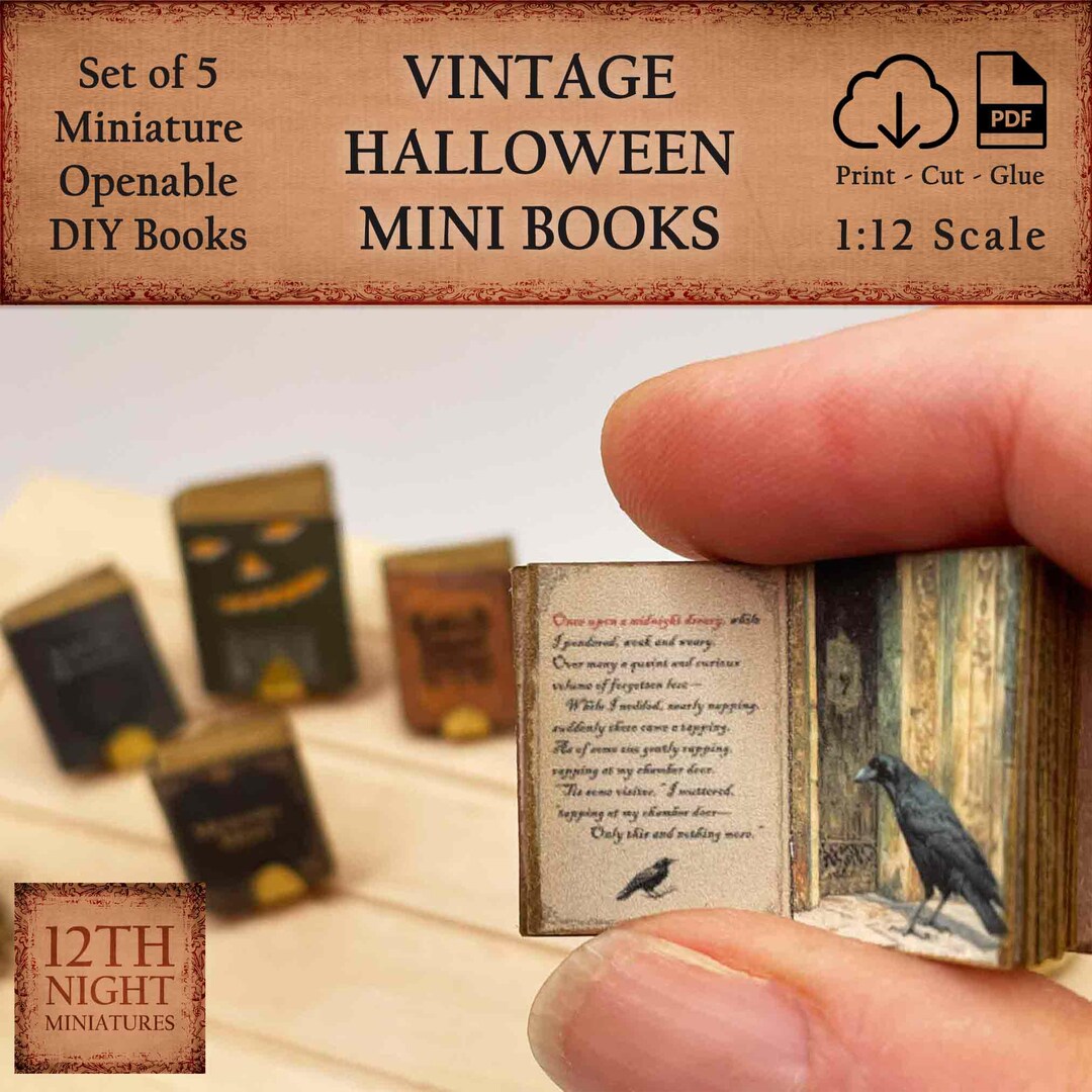 1:12 Miniature Printable Halloween Books #1 - Set of 5 - Etsy
