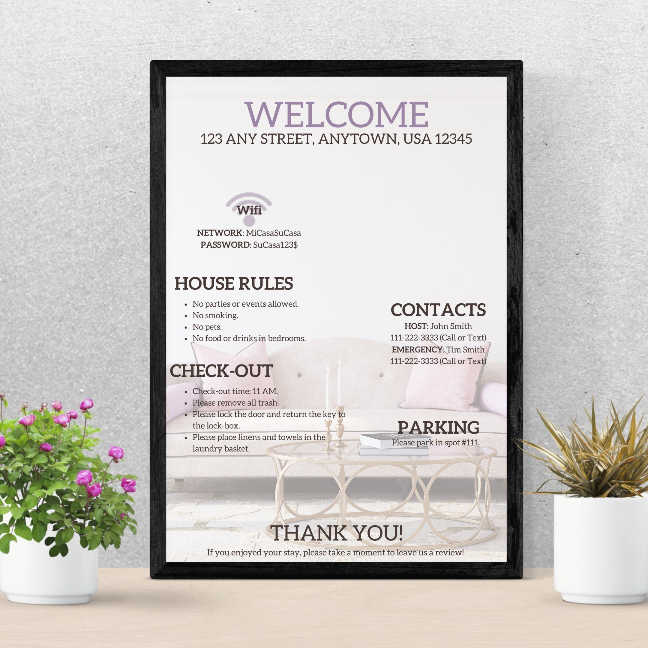 Letrero de bienvenida morado de Airbnb con asientos en la sala - Etsy ...