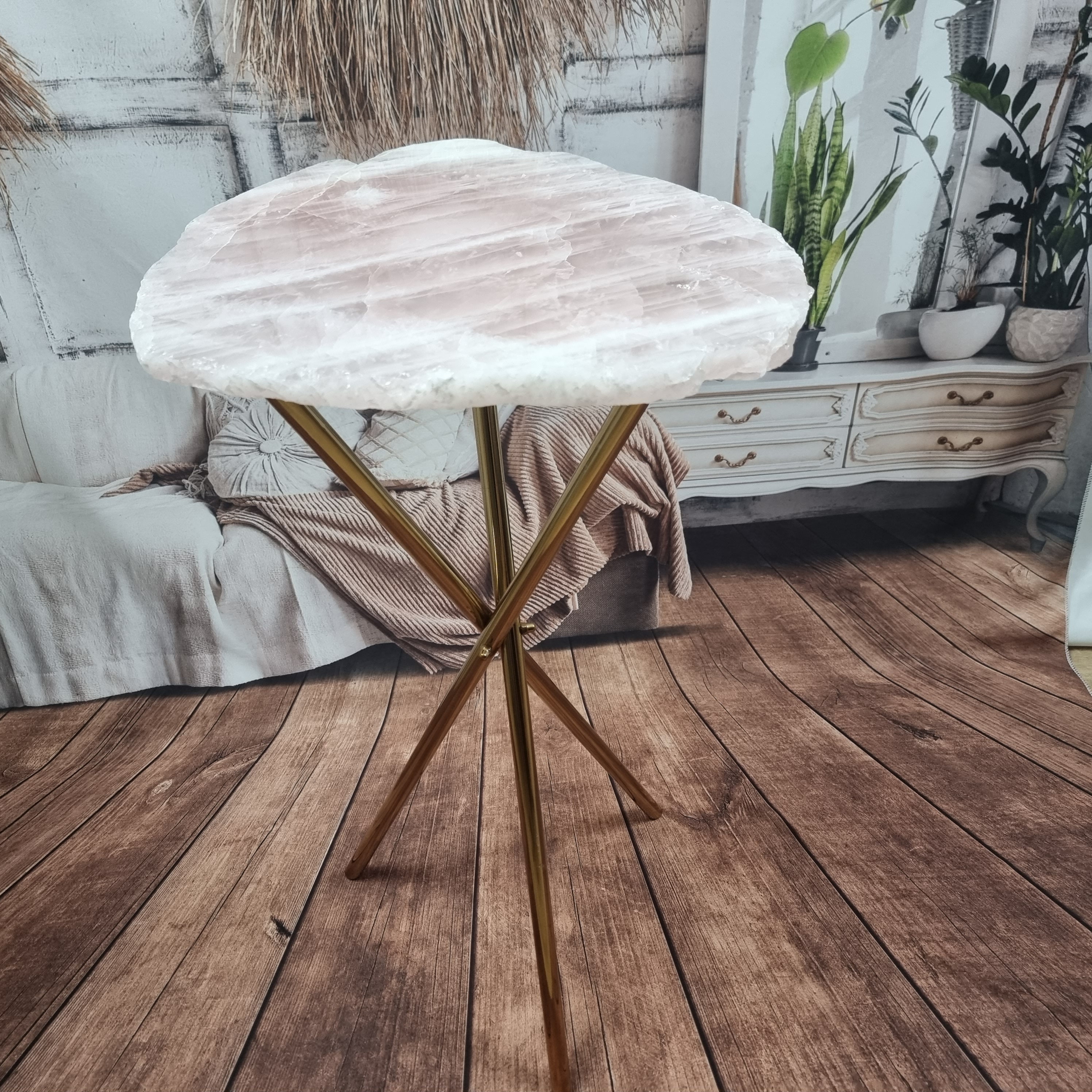Natural Rose Quartz Side Table Crystal Stone End Table Crystal Table ...