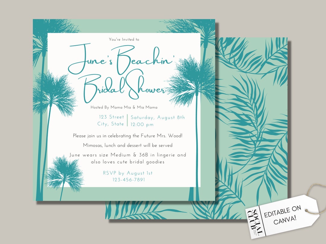 JUNE | Beachin' Bridal Shower, Tropical Bridal Shower Invite, Beach ...