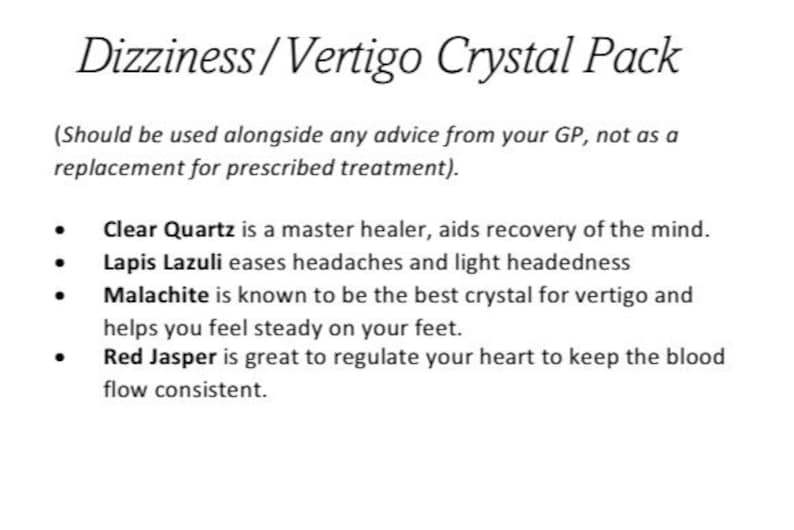 Dizziness/vertigo Crystal Healing Care Pack - Gift - Etsy UK