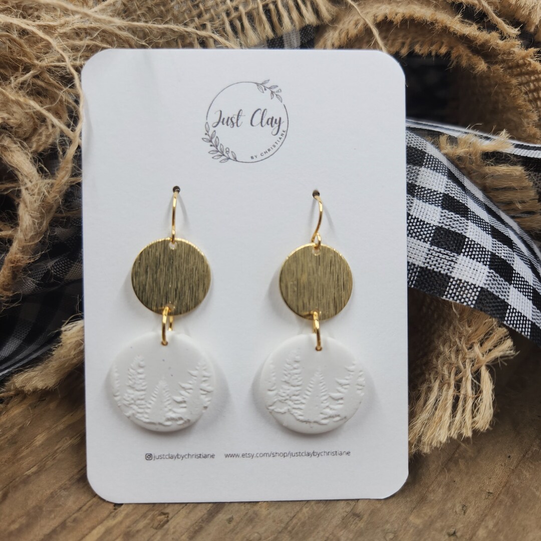 Winter Scene Dangles White Gold Handmade Polymer Clay - Etsy