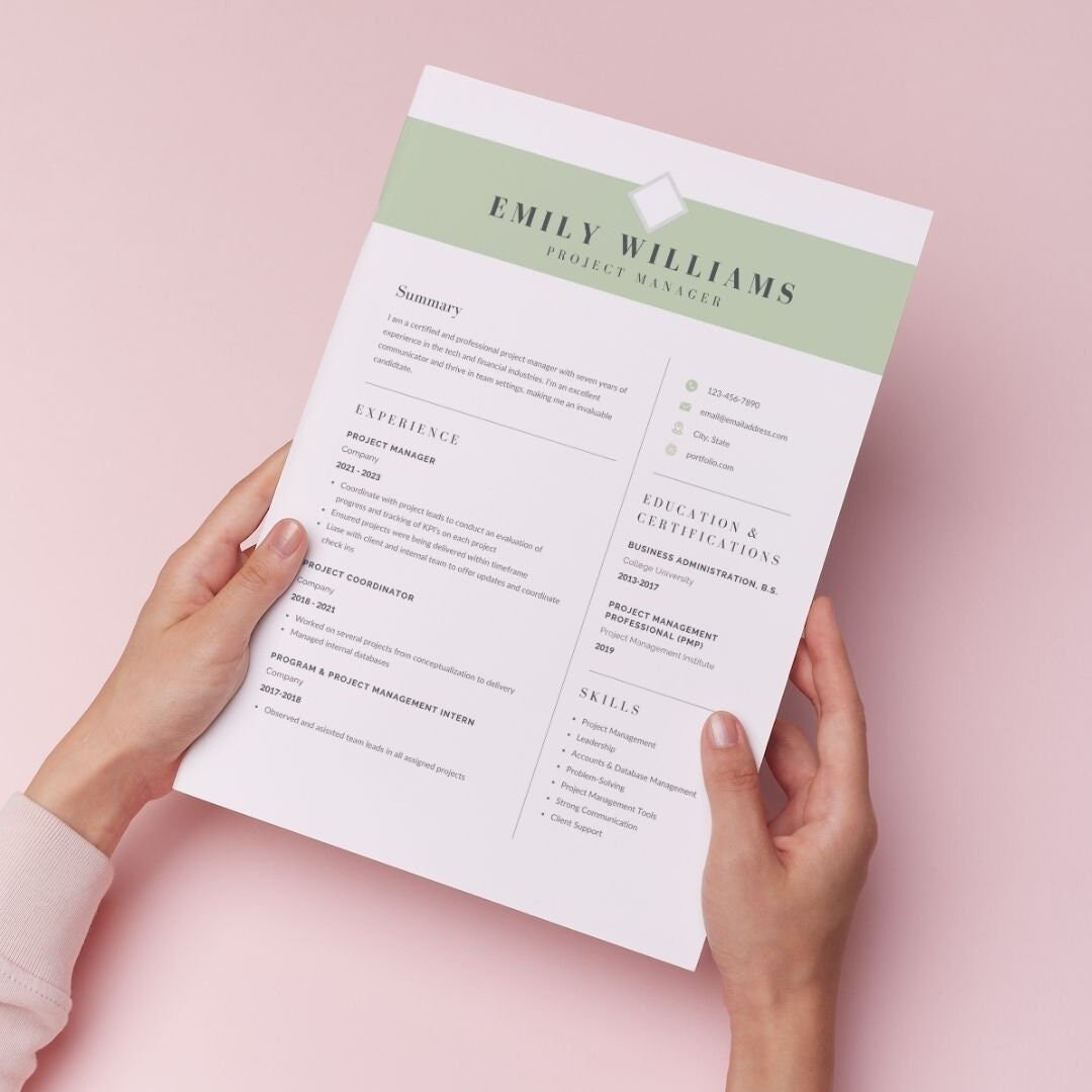 Simple & Clean One Page Resume Template for Canva, Digital Download CV ...