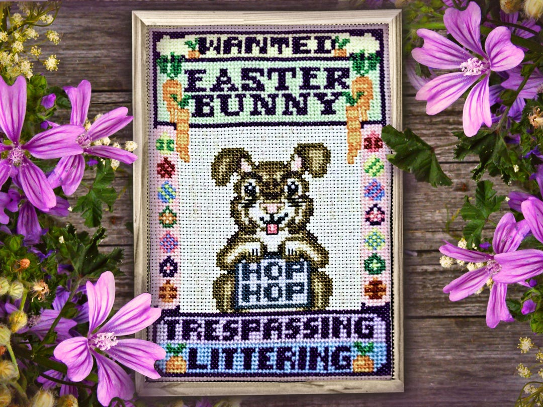 Easter Bunny Wanted Poster - Cross Stitch Pattern Embroidery Easter ...