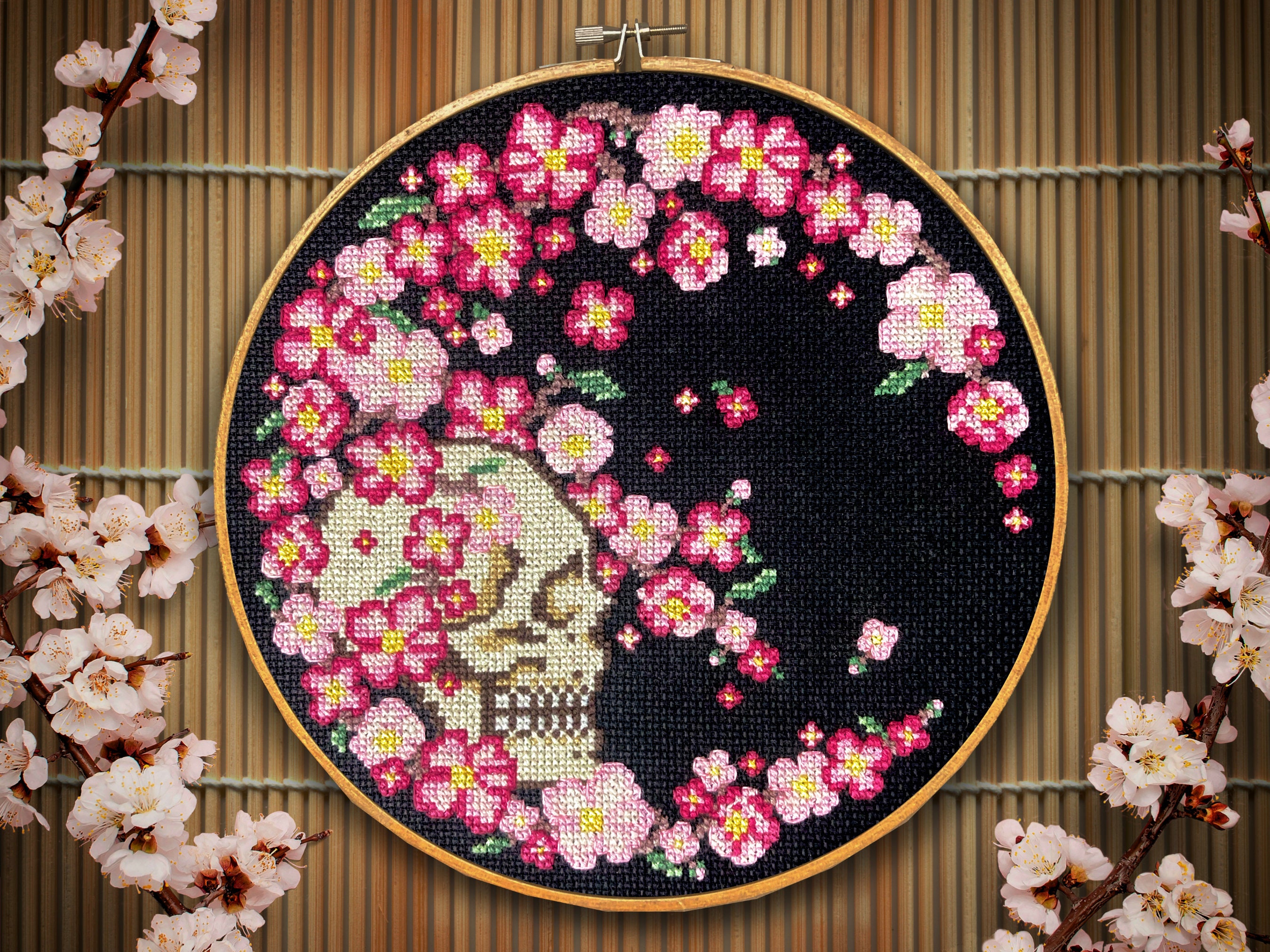 Death in Spring - Cross Stitch Pattern Embroidery Flowers Floral Skull ...