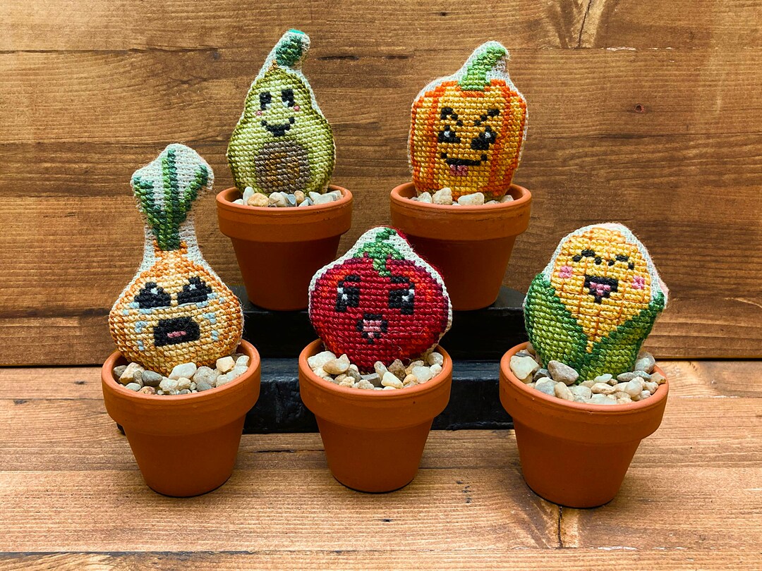 Potted Cross Stitch - Happy Corn & Friends - Pattern Embroidery Digital ...