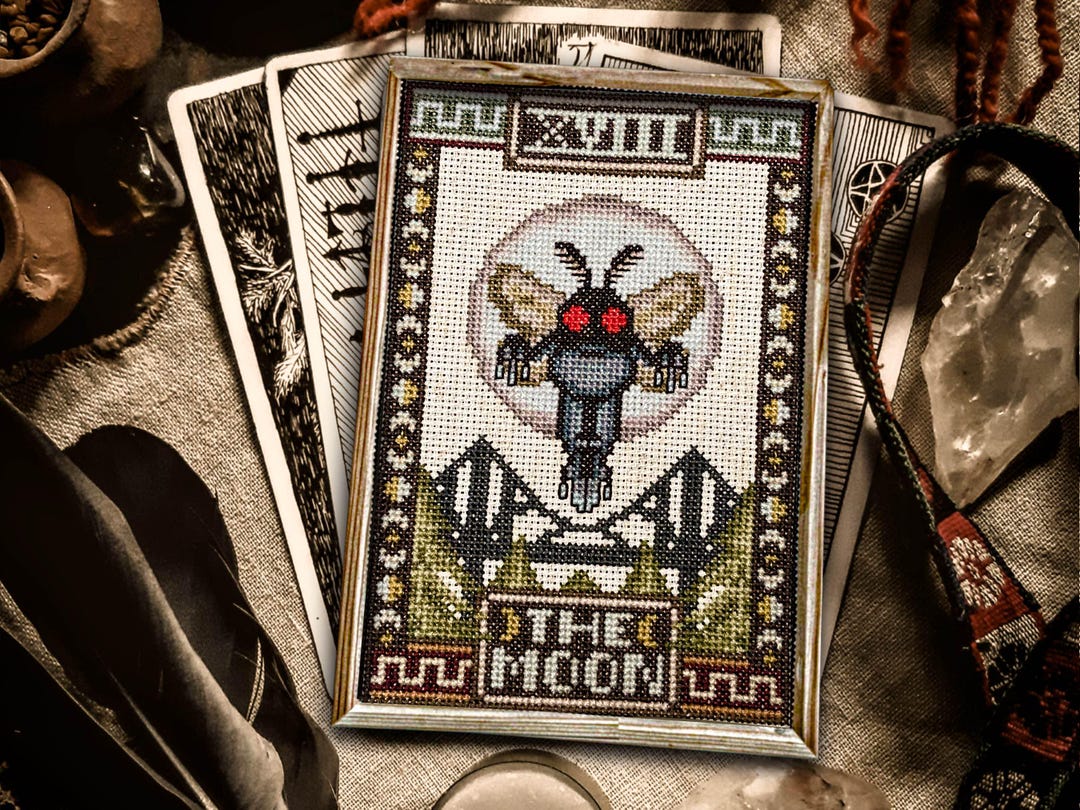 The Moon Mothman Tarot - Cross Stitch Pattern Embroidery Cryptid Goth ...