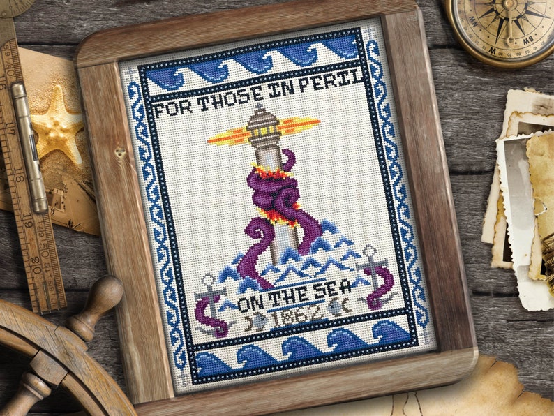 Kraken Vs Lighthouse Sampler Cross Stitch Pattern Embroidery - Etsy