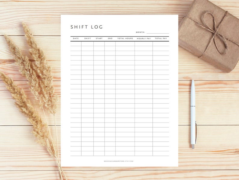 Shift Log Printable Template Nurse Doctor Work Schedule Tracker Work ...