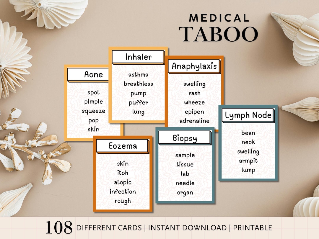Medical Card Game, Medical Taboo Game, Printable Medical Taboo Card ...
