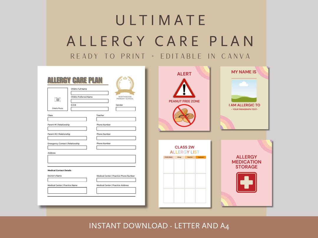 Printable Allergy Care Plan, Editable Allergy Template, Allergy ...